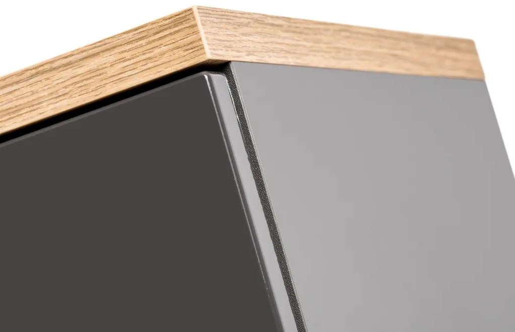 COMAD Vysoká stojatá skříňka - BALI 800 grey, grafit/lesklý grafit/dub votan