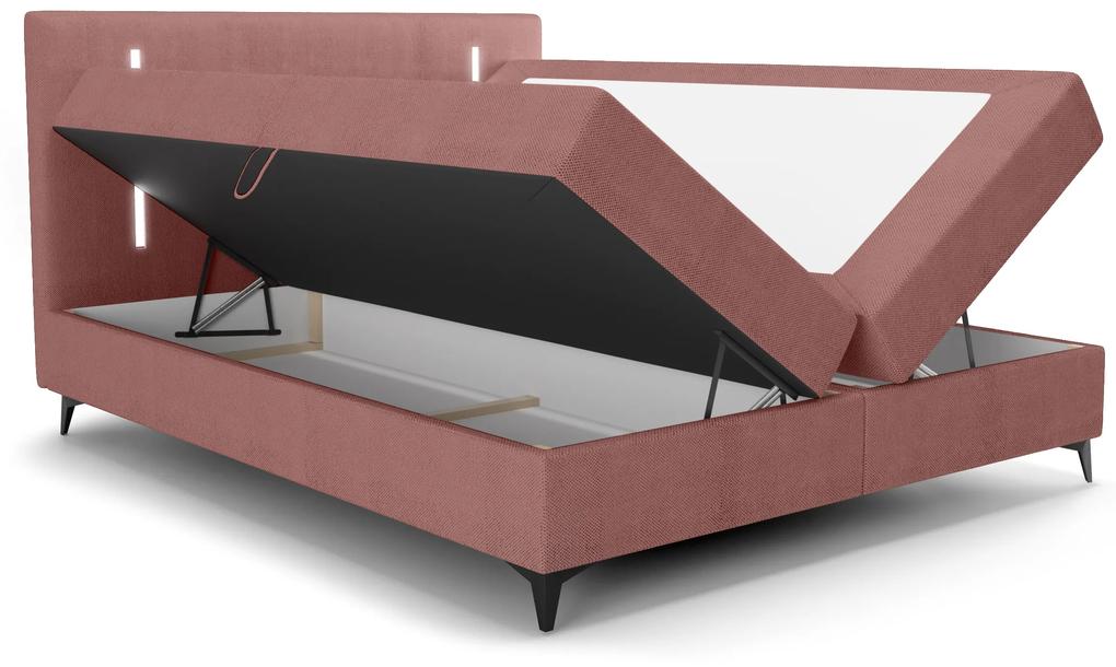 Manželská postel 180 cm Ortega Comfort (terakota) (s roštem a matrací, s úl. prostorem) (s LED osvětlením). 1082740