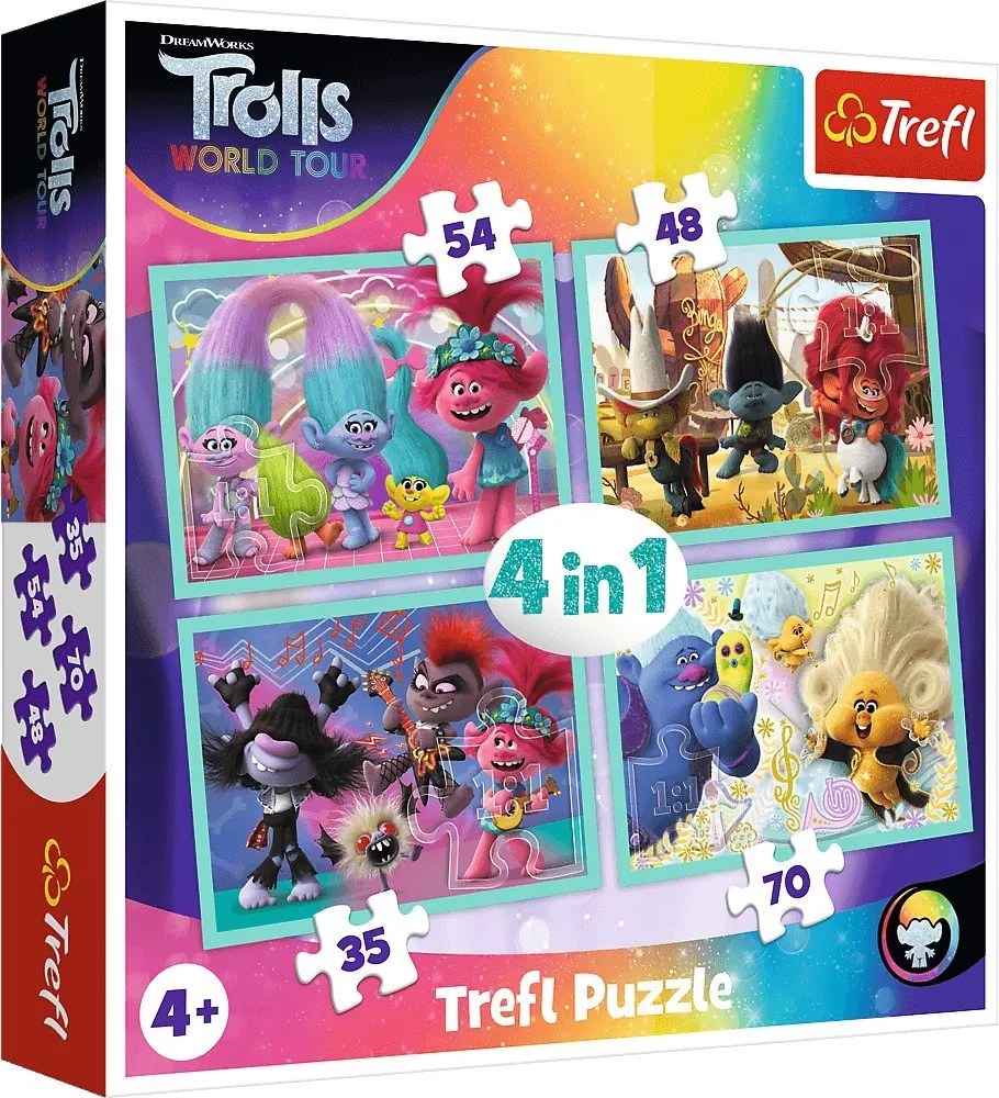 Puzzle trefl puzzle trollové 2: světové turné 4v1 (35,48,54,70 dílků)