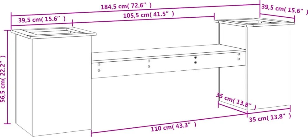 vidaXL Lavice s truhlíky šedá 184,5x39,5x56,5 cm masivní borové dřevo [825171] Barva: Medově hnědá borovice