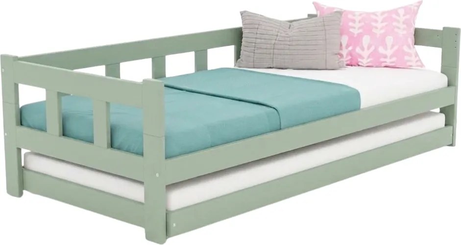 Benlemi Dřevěná jednolůžková postel FENCE 4v1 se zábranou a přistýlkou Zvolte barvu: Nelakovaná, Zvolte rozměr: 90x190 cm, Zvolte zábranu: S otevřeným vstupem