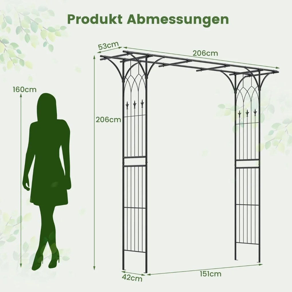 Costway Kovový Rose Arch Garden Arch pro popínavé rostliny Trellis Garden