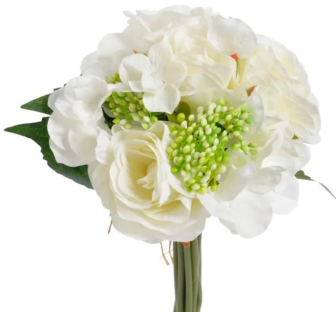 kytice růží a hortenzií - bílá