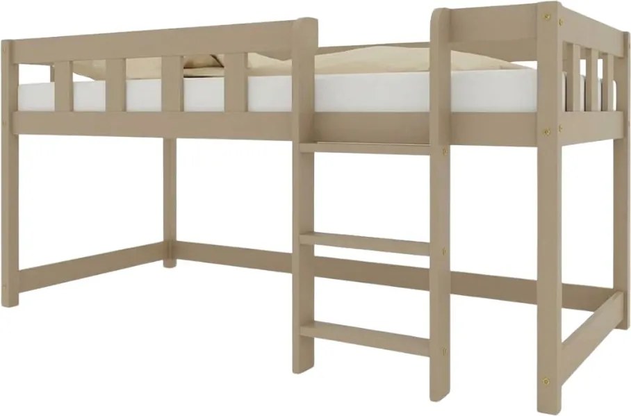 Benlemi Nízká vyvýšená postel PLOTTY s žebříkem 90x200 cm Zvolte barvu: Světle šedá, Zvolte stranu: Vlevo, Zvolte variantu: Se závěsem