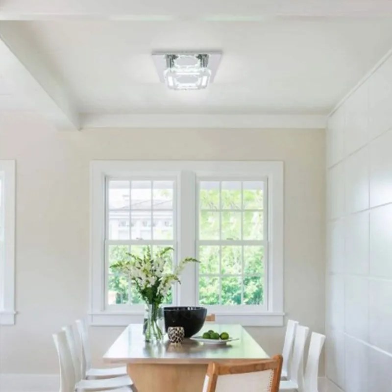 Toolight - Křišťálová hranatá stropní lampa Glamour 8W neutrální barva APP406-C, chromová, OSW-65004
