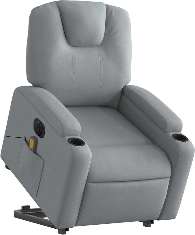 Elektrické zvedací masážní polohovací křeslo světle šedé textil 3204404