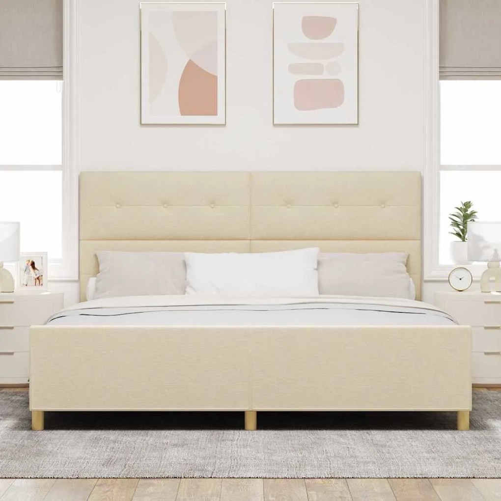 Rám postele s čelo Krémová 200 x 200 cm textil 3344758