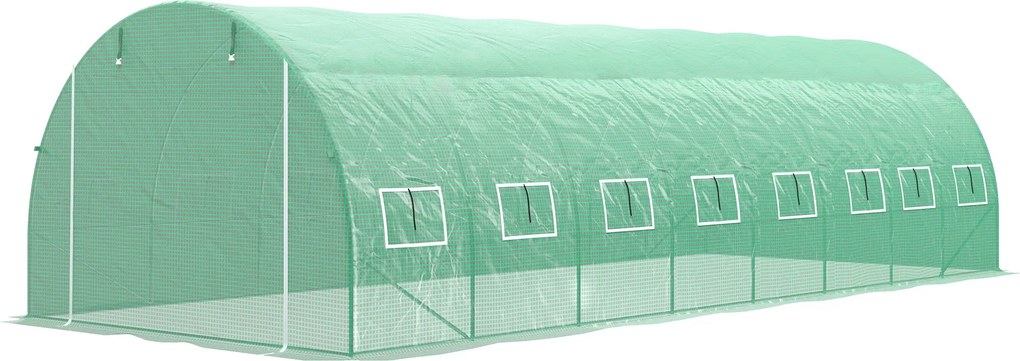 Zahradní tunelová skleník Outsunny 24m² 8L x 3W x 2H m - 16 oken, Rolovací zipová vrata - Pozinkovaná ocelová konstrukce, Vysoce hustý PE kryt