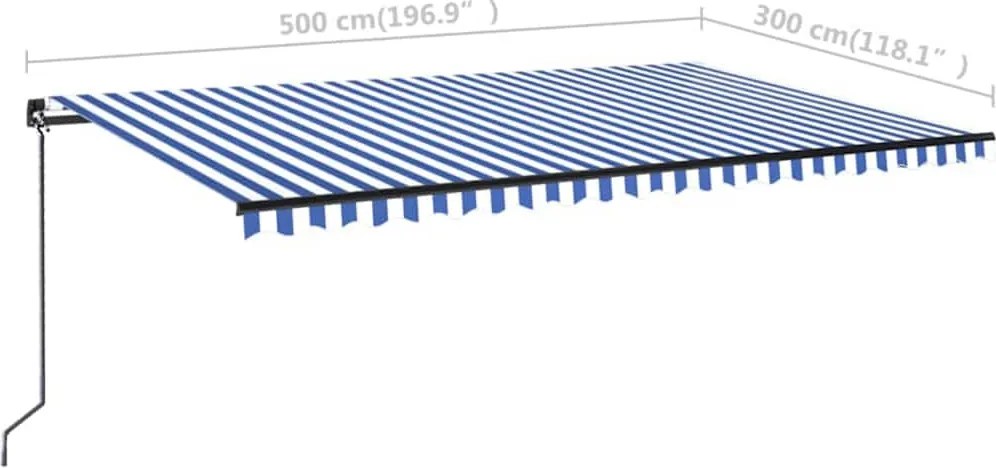 Ručně zatahovací markýza s LED světlem 500x300 cm modrá a bílá 3069141