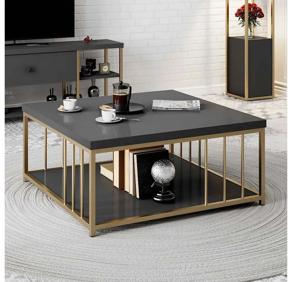 Designový konferenční stolek Natine 90 cm antracitový/zlatý