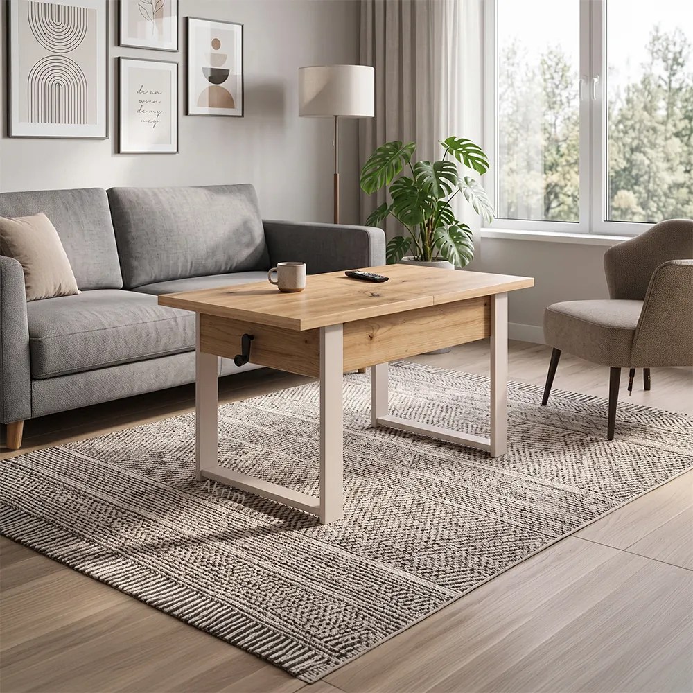 Rozkládací polohovací konferenční stolek HOGO 3v1 | 120-157x62,5-74,5x67 cm | síla horní desky 32 mm | artisan/nohy kašmír