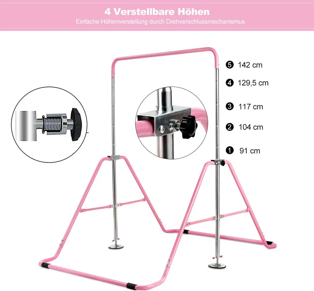 Costway Dětská gymnastická tyč, výškově nastavitelná hrazda, 90-130 cm, skládací