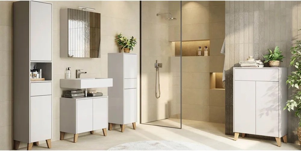 Krémová matná vysoká koupelnová skříňka 63x101 cm Arnea – Germania