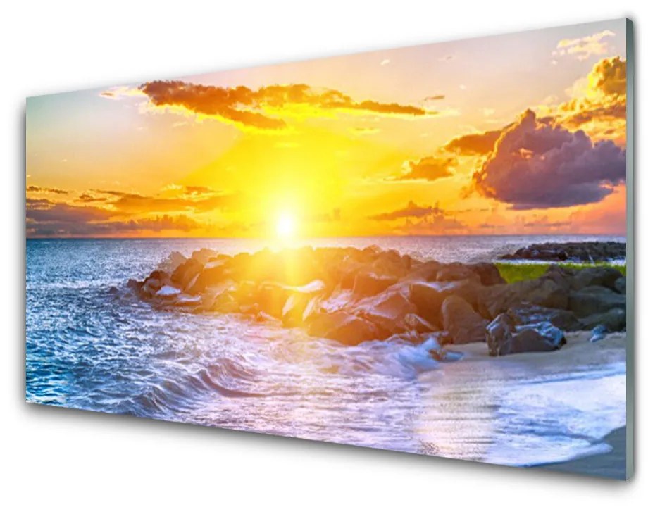 Obraz na skle Západ Slunce Moře Pobřeží 100x50 cm
