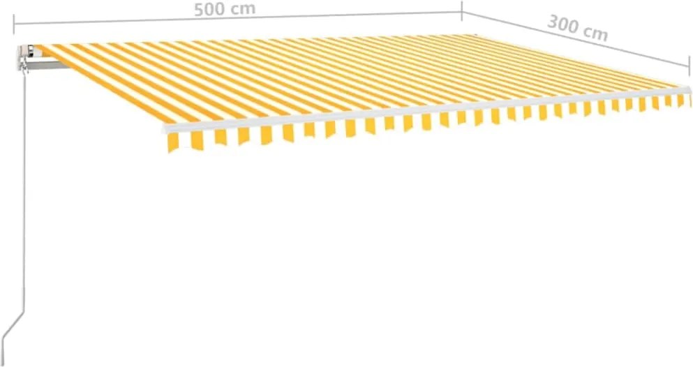 Ručně zatahovací markýza s LED světlem 500 x 300 cm žlutobílá 3068943