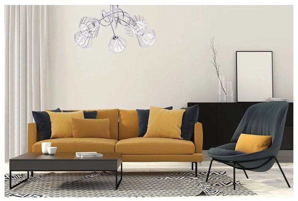 Stropní svítidlo Nuvola 8, 5x chromové drátěné stínítko, ch