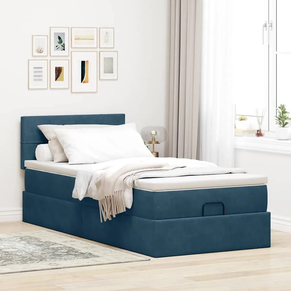 Osmanský rám postele s matrací tmavě modrá 80x200cm samet 3311739