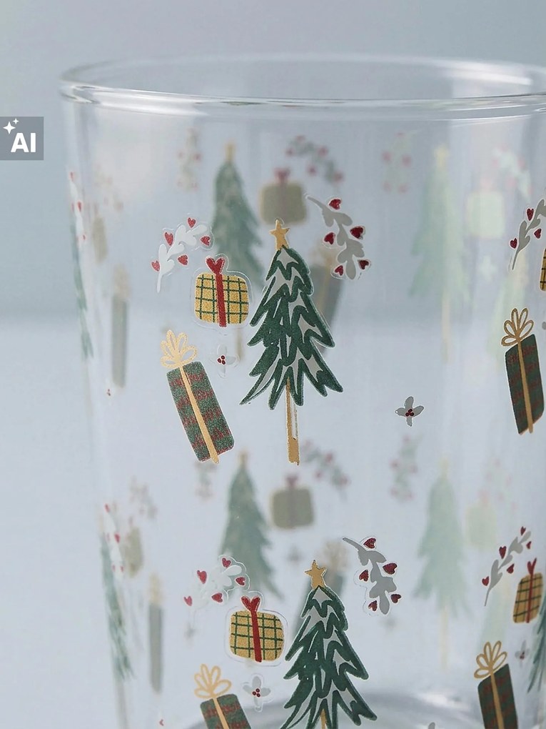 Sinsay - Sklenice s motivem vánočních stromků a dárků 2 pack - béžová