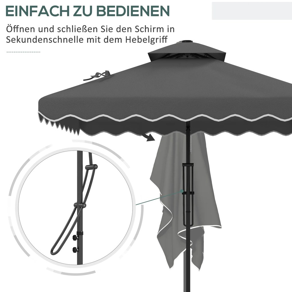 Slunečník Outsunny 243x243cm, balkonový slunečník s UV ochranou, konzolový slunečník s dvojitou stříškou a křížovým podstavcem, kudrlinky, 4 vzpěry, …