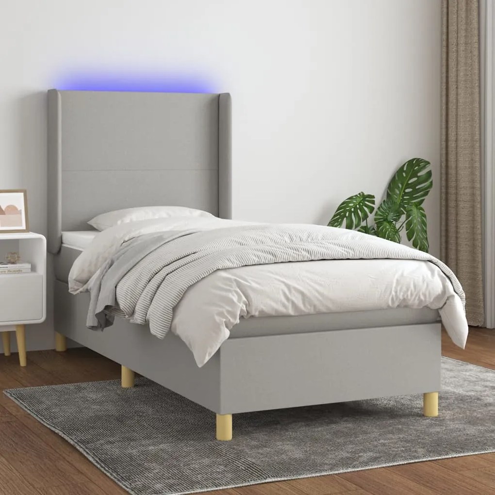 Box spring postel s matrací a LED světle šedá 80x200 cm textil 3138669