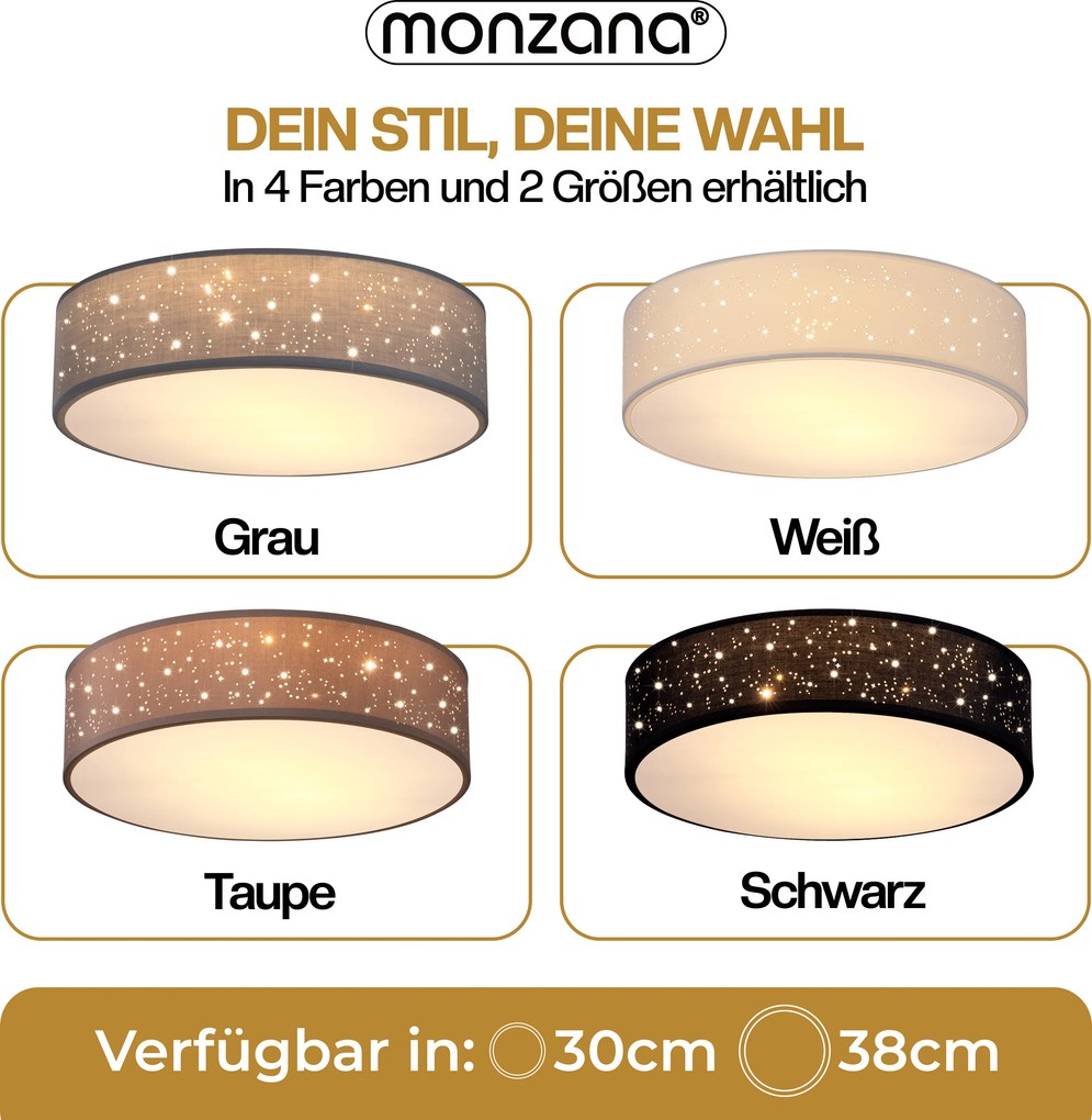 Stropní svítidlo šedý textil Ø30cm hvězdná obloha