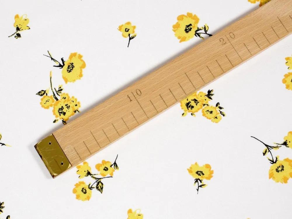 Biante Bavlněný běhoun na stůl Sandra SA-084 Žluté květiny na bílém 20x140 cm