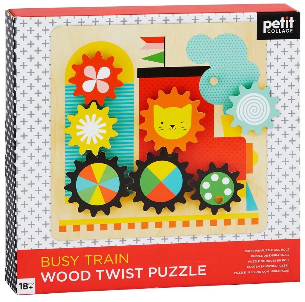 Petit Collage Puzzle ozubená kolečka vláček