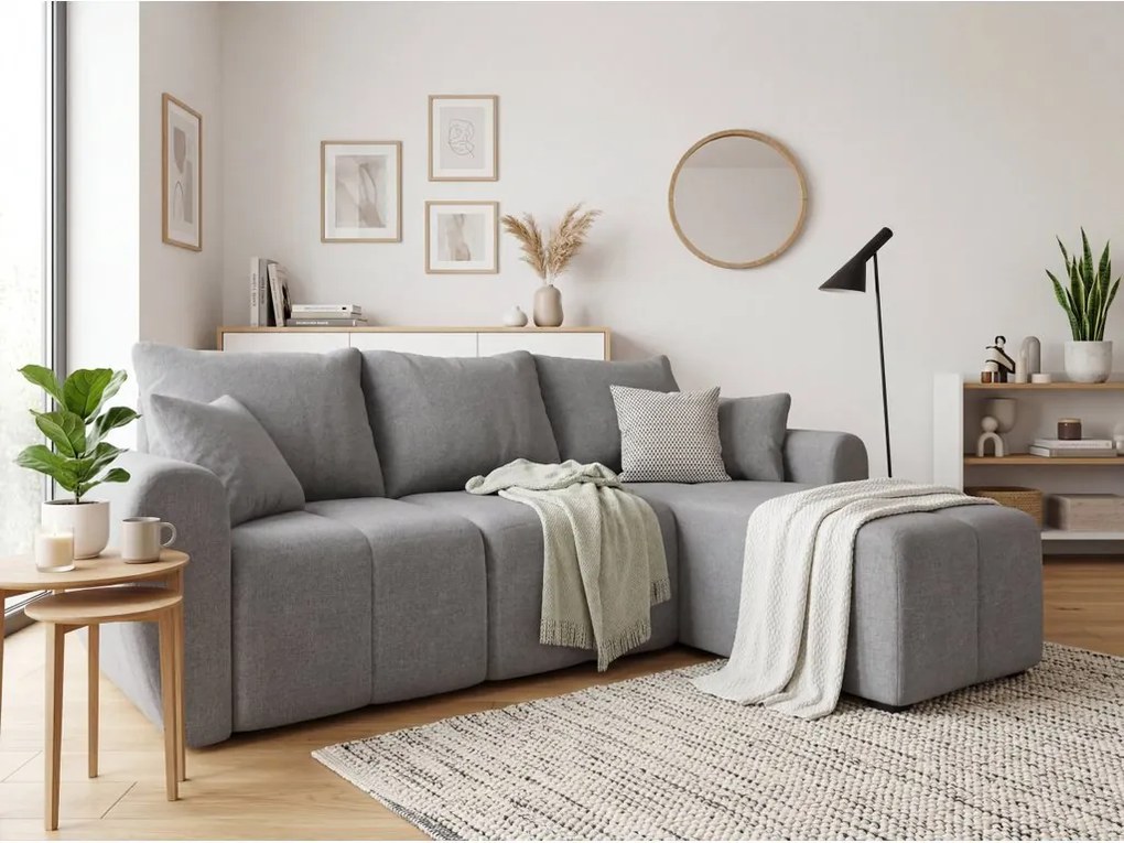 Rozkládací oboustranná sedací souprava do L SEVIO 246x145 cm, šedá + 2 polštářky ZDARMA