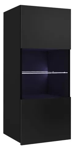 Závěsná vitrína prosklená Bralani BR05, Barva: černá / černá lesk, Osvětlení: osvětlení LED - modré