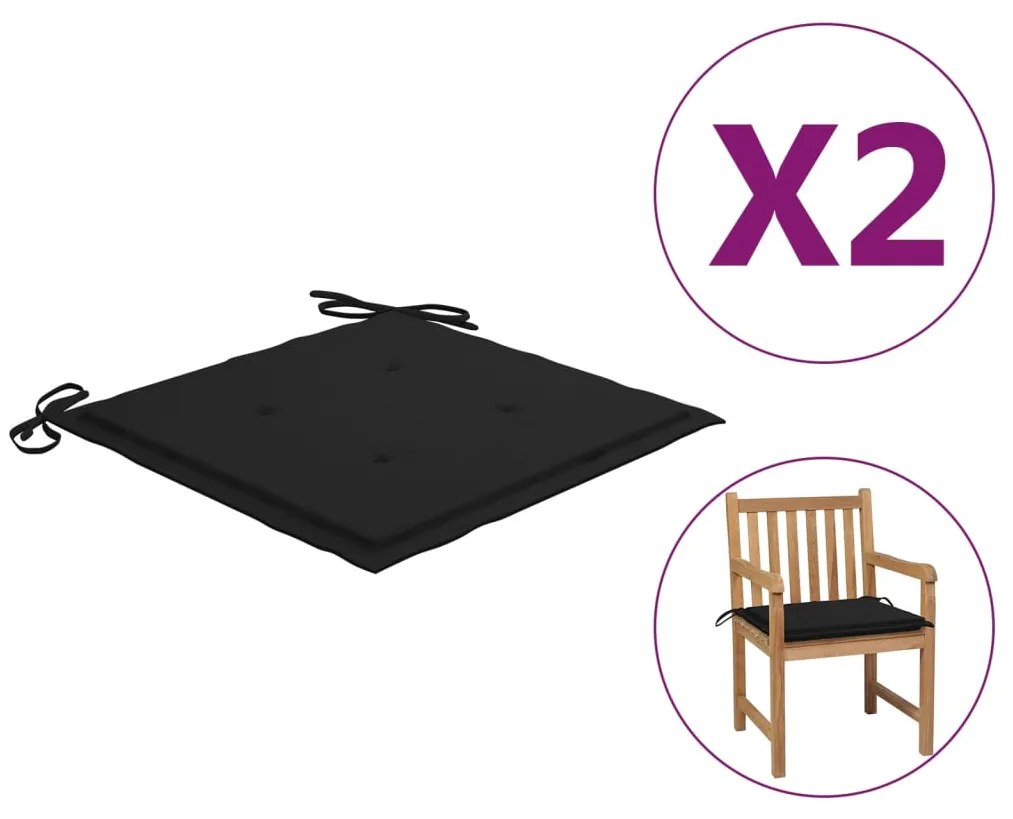 47603 vidaXL Podušky na zahradní židle 2 ks černé 50 x 50 x 3 cm