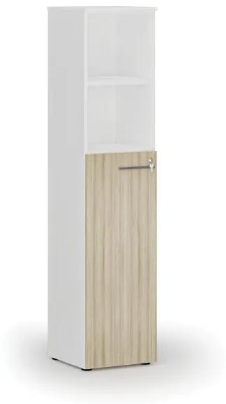 Kombinovaná kancelářská skříň PRIMO WHITE, dveře na 3 patra, 1781 x 400 x 420 mm, bílá/dub přírodní