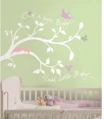 RoomMates Samolepky na zeď dětské - dekorace Větev stromu, motýli a ptáci