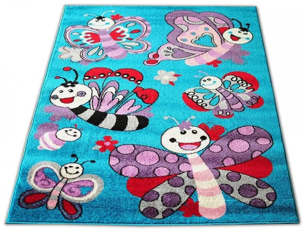 Dětský koberec Motýlci tyrkysový, Velikosti 160x220cm