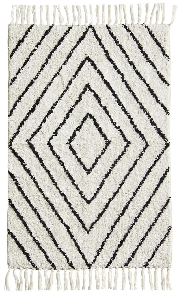 MADAM STOLTZ Předložka do koupelny Off White/Black 60 x 90 cm, bílá barva, textil