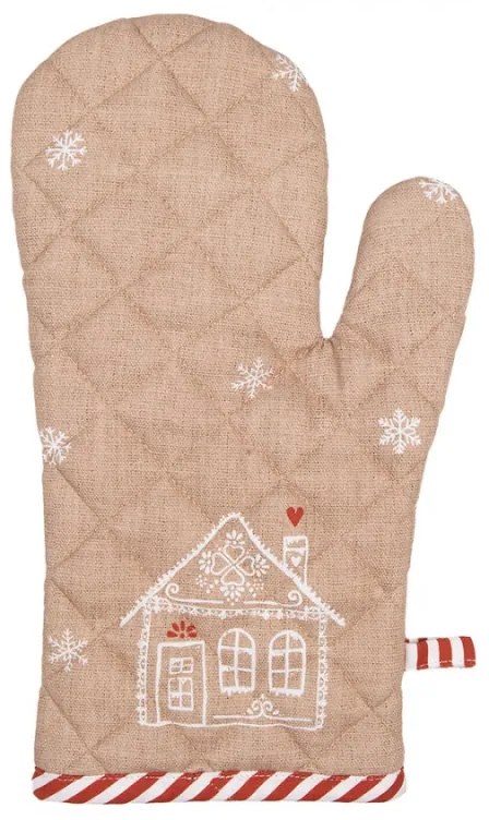 Hnědá bavlněná chňapka s motivem perníkových domečků Gingerbread Bliss – 18x30 cm