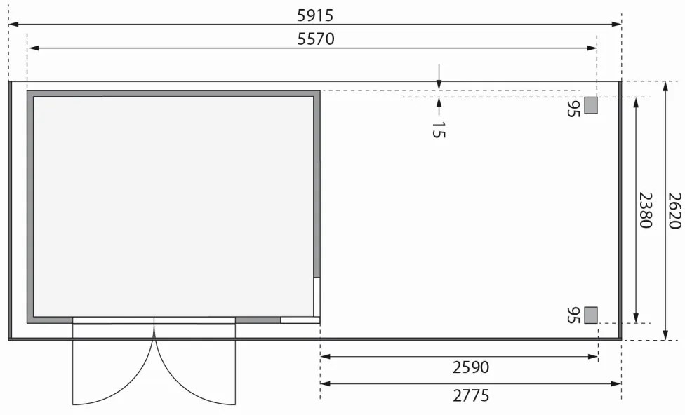 Dřevěný zahradní domek KERKO 5 s přístavkem 280 Lanitplast