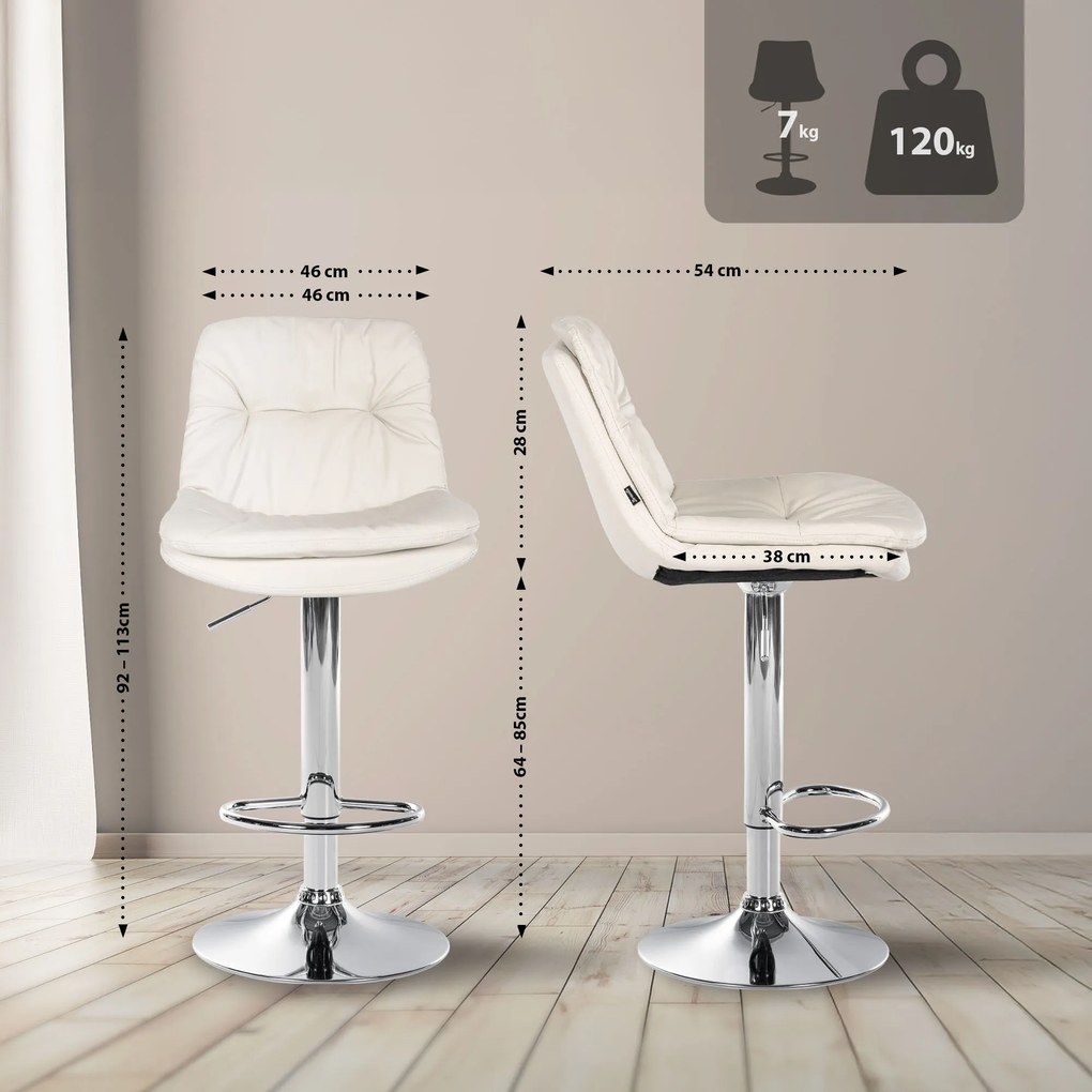 Barová židle Laurel umělá kůže chromovaná konstrukce – bílá
