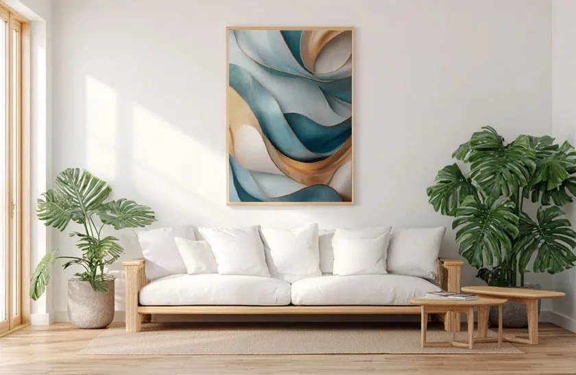 Zlatá harmonie - obraz - Luxusní abstrakce v modrých tónech 37 - 50 x 70 cm - 649 Kč