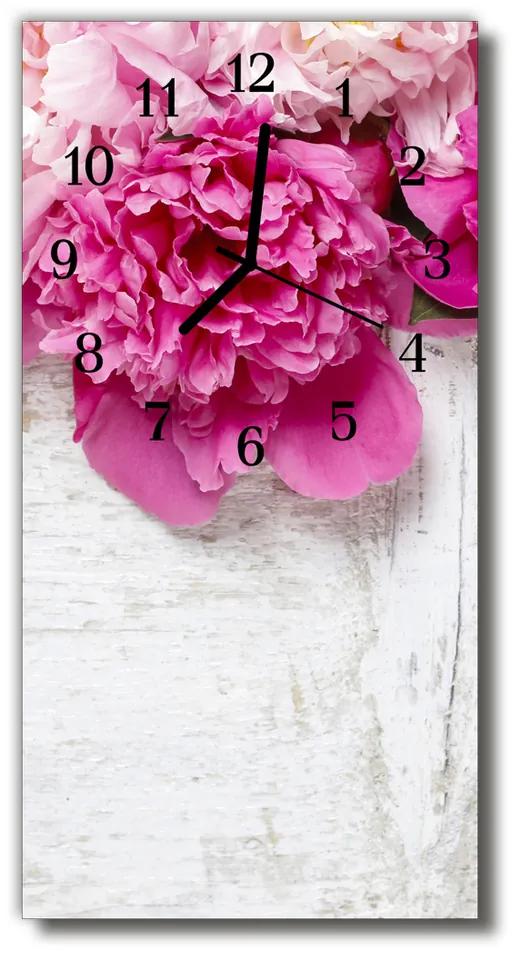 Skleněné hodiny vertikální  Pivoňka květiny 30x60 cm