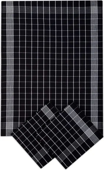 SVITAP sleep well Kuchyňské utěrky z egyptské bavlny – Pozitiv černá s bílým vzorem 50x70 cm, 3 ks