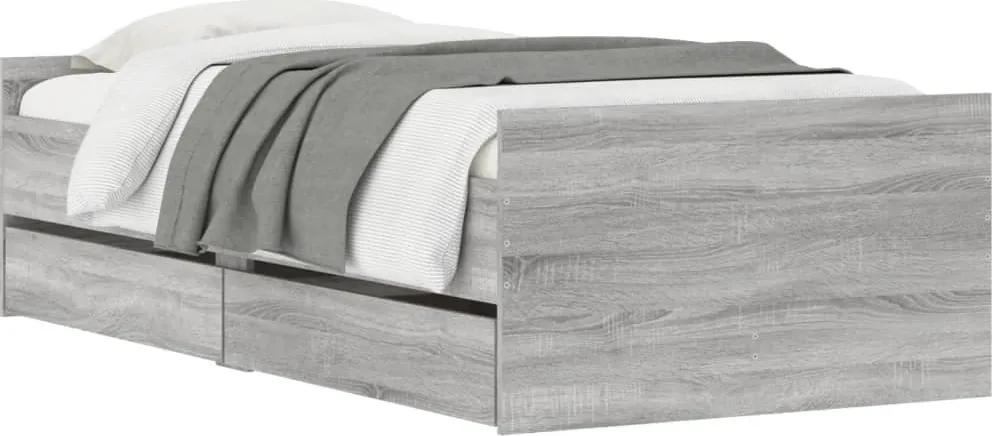 vidaXL Rám postele se zásuvkami 90 x 200 cm [3207376] Barva: šedá sonoma