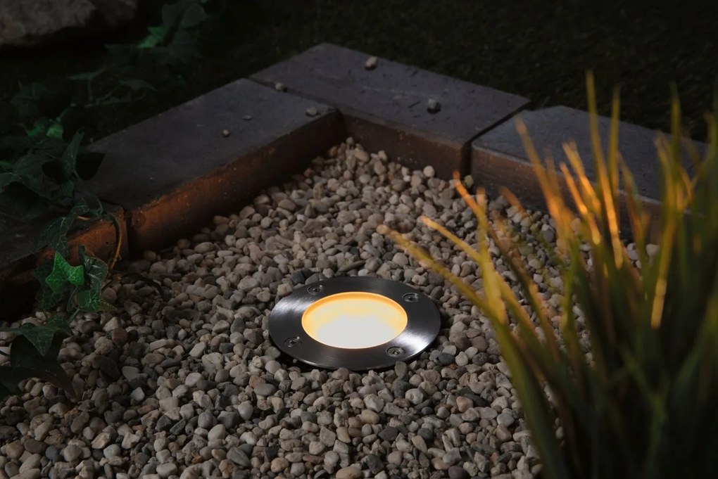 P 94588 Plug & Shine LED zemní svítidlo Smart Home Zigbee zlaté světlo spot neláká hmyz IP65 CCT 4,6W černá/ocel - PAULMANN