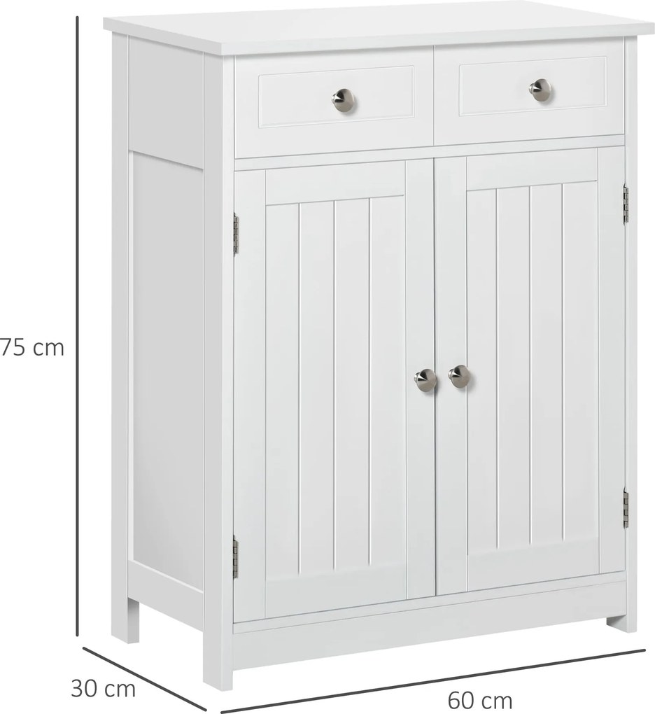 Kleankin Koupelnová Skříňka s Úložným Prostorem, 2 Zásuvky, 2 Dveře a Nastavitelná Polička, Moderní Styl pro Koupelnu a Ložnici, 60x30x75 cm