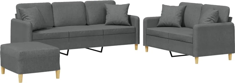 3dílná sedací souprava s polštáři tmavě šedá textil 3202143