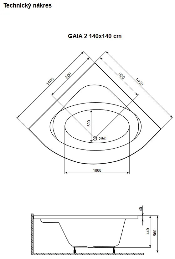 Arttec Gaia 2 Classic SOR01855 vana rohová akrylátová 140 x 140 cm