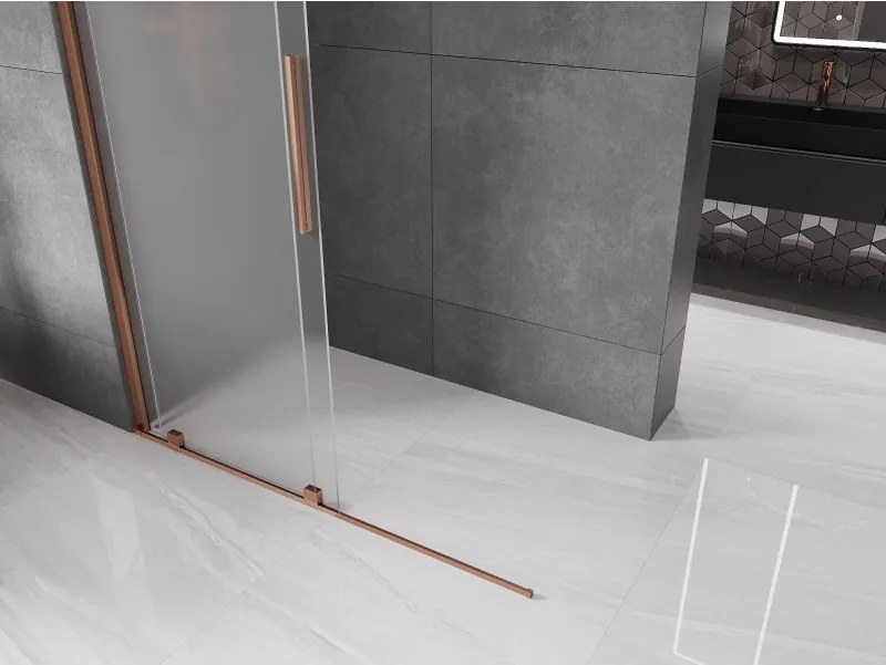 Mexen Velar, sprchová zástěna s posuvnými dveřmi Walk-in 140 x 200 cm, 8mm sklo námraza, růžové zlato, 871-140-000-33-60