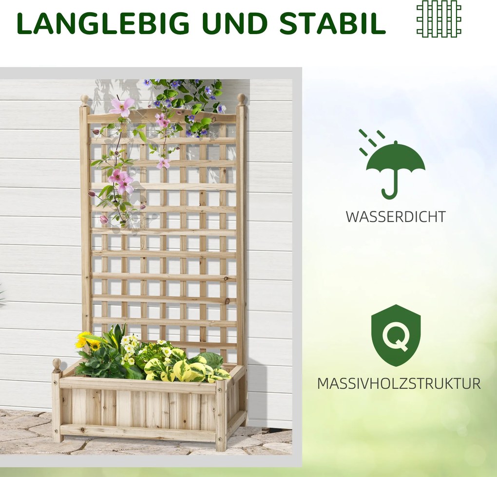 Vyvýšený zahradní truhlík Outsunny s treláží a obloukem pro popínavé rostliny, 64 x 28 x 120 cm