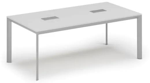 Stůl INVITATION 2000 x 1000 x 740, bílá + 2x stolní zásuvka TYP V, stříbrná
