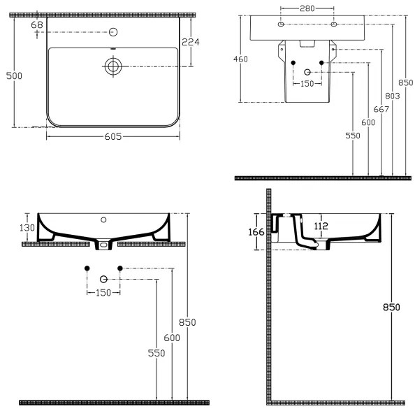 Isvea - Umyvadlo na desku/závěsné SOTT AQUA 60,5x50 cm keramika/bílá