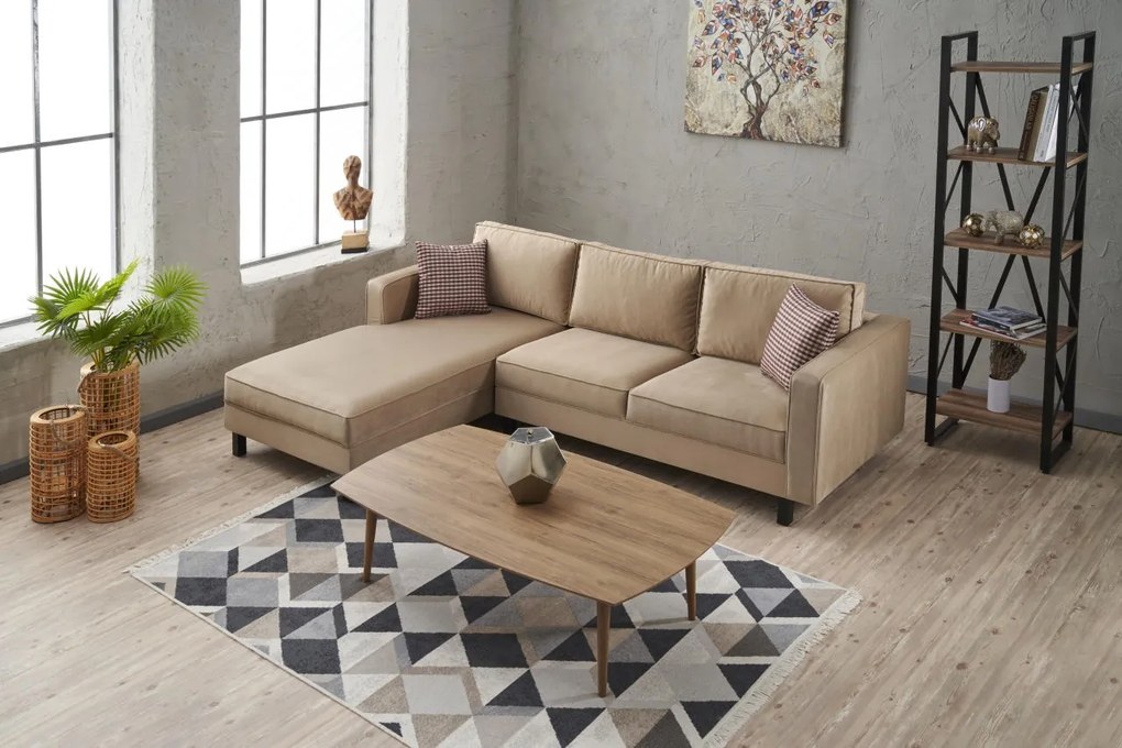 Hanah Home Sametová pohovka KALE krémová levá 825BLC2725